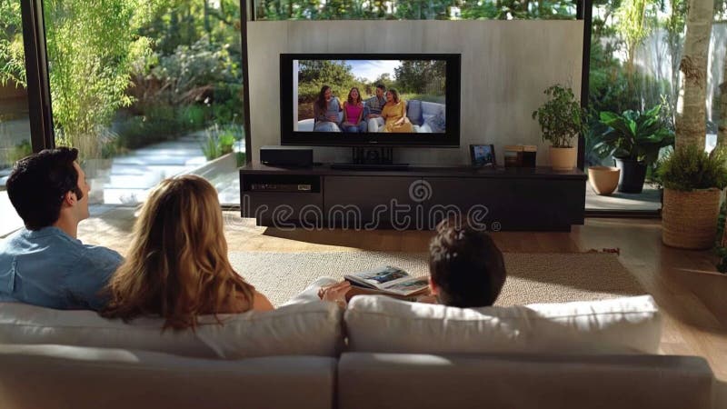 A Happy Household Family Watching a TV Show, Movie, Sitcom, Series ...