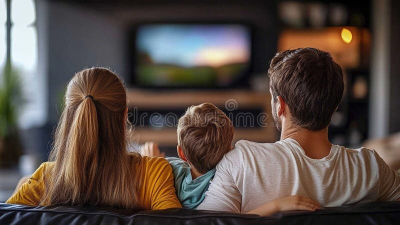 A Happy Household Family Watching a TV Show, Movie, Sitcom, Series ...
