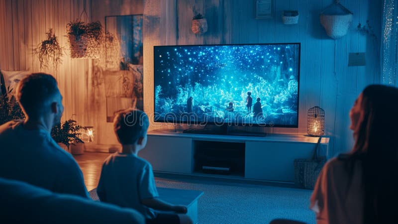 A Happy Household Family Watching a TV Show, Movie, Sitcom, Series ...