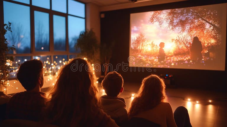 A Happy Household Family Watching a TV Show, Movie, Sitcom, Series ...