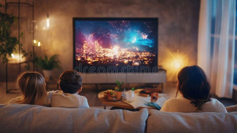 A Happy Household Family Watching a TV Show, Movie, Sitcom, Series ...