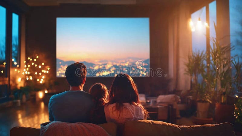 A Happy Household Family Watching a TV Show, Movie, Sitcom, Series ...