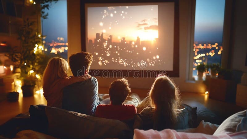 A Happy Household Family Watching a TV Show, Movie, Sitcom, Series ...