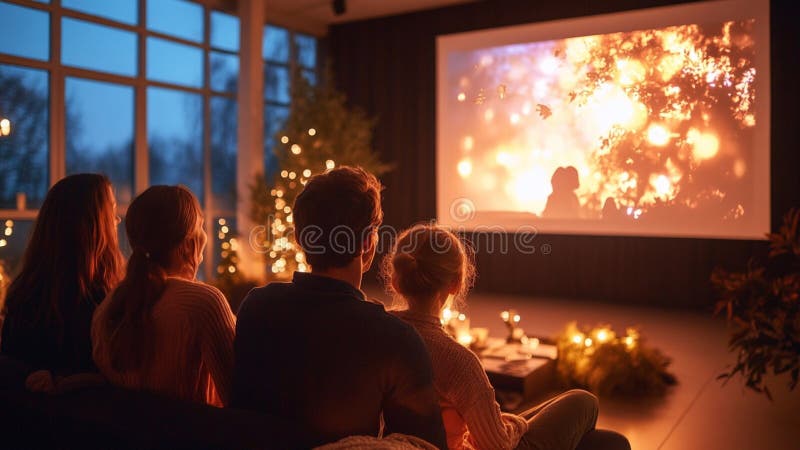 A Happy Household Family Watching a TV Show, Movie, Sitcom, Series ...