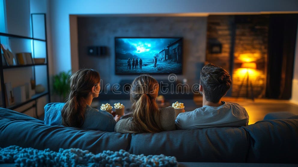 Group of Friends Hanging Out Watching TV Program, Show, Movie, Sitcom ...