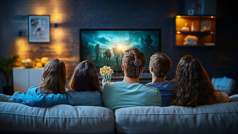 Group of Friends Hanging Out Watching TV Program, Show, Movie, Sitcom ...