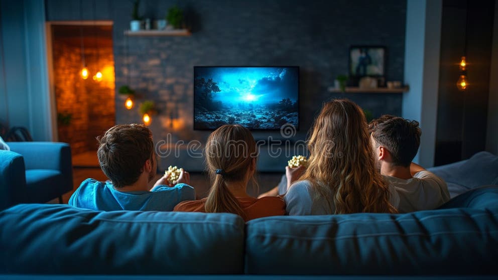 Group of Friends Hanging Out Watching TV Program, Show, Movie, Sitcom ...