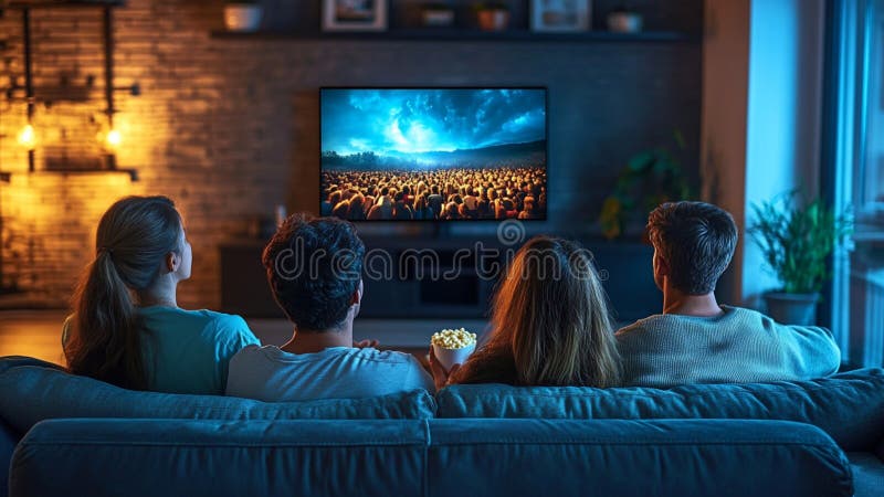 Group of Friends Hanging Out Watching TV Program, Show, Movie, Sitcom ...
