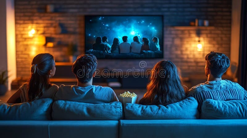 Group of Friends Hanging Out Watching TV Program, Show, Movie, Sitcom ...