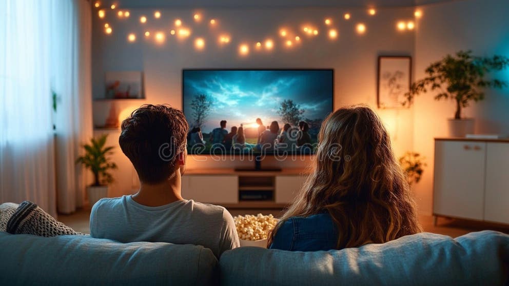 Group of Friends Hanging Out Watching TV Program, Show, Movie, Sitcom ...