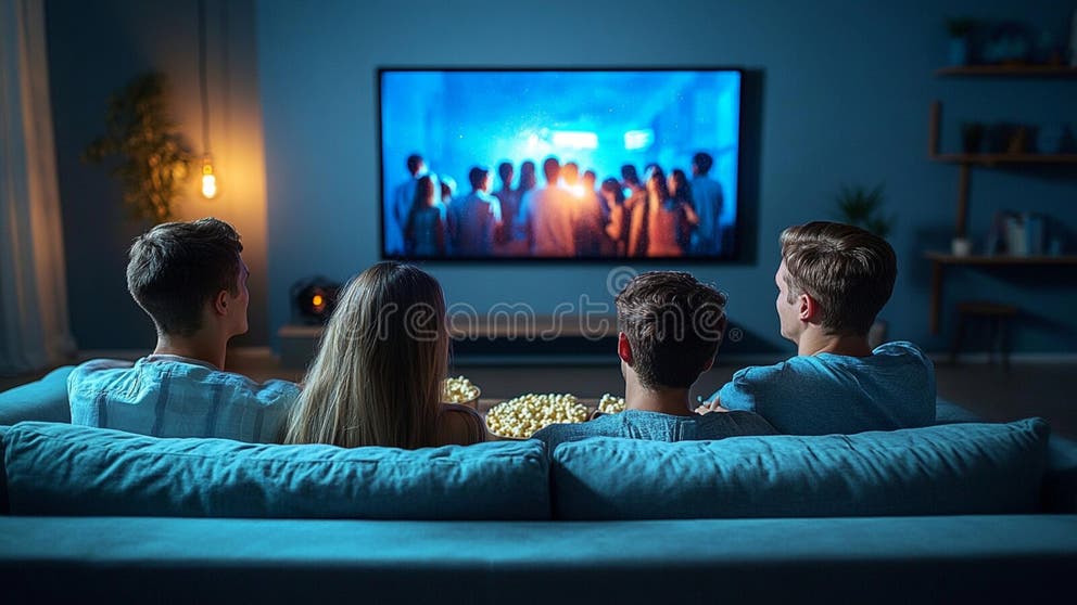 Group of Friends Hanging Out Watching TV Program, Show, Movie, Sitcom ...