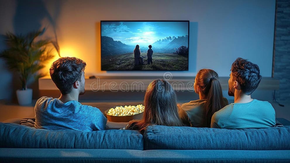 Group of Friends Hanging Out Watching TV Program, Show, Movie, Sitcom ...