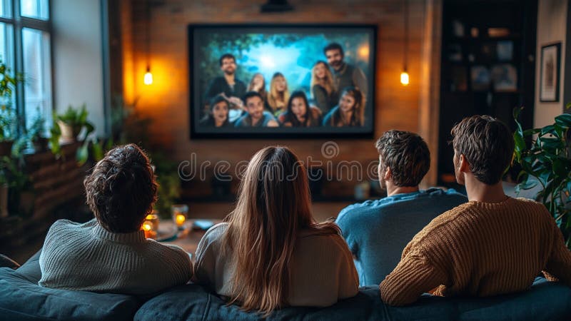 Group of Friends Hanging Out Watching TV, Movies, Shows, Programs ...