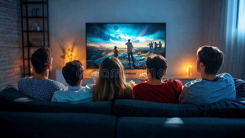 Group of Friends Hanging Out Watching TV Program, Show, Movie, Sitcom ...