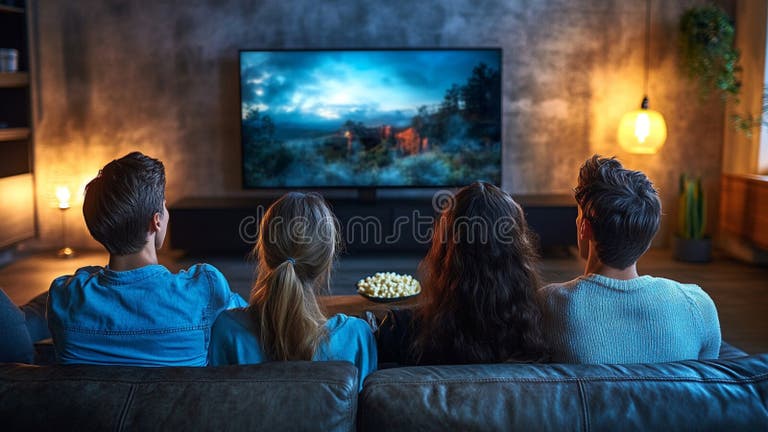 Group of Friends Hanging Out Watching TV Program, Show, Movie, Sitcom, Netflix, Documentary ...