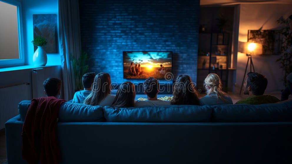 Group of Friends Hanging Out Watching TV Program, Show, Movie, Sitcom ...