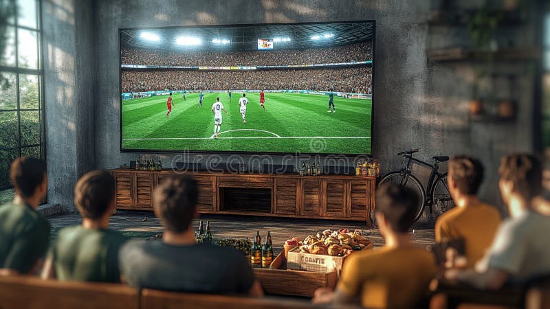 Group of Friends Watching a Soccer Game on TV, Football Match, Sports ...