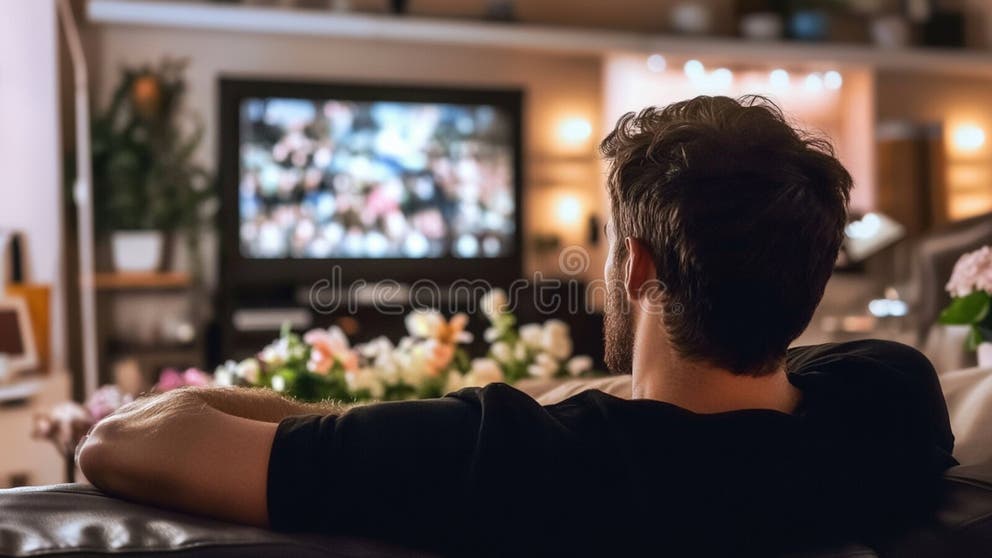 Man Watching a TV Movie, Show, Series, Sitcom, Documentary Streaming on ...