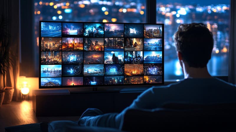 Man Watching a TV Movie, Show, Series, Sitcom, Documentary Streaming on ...