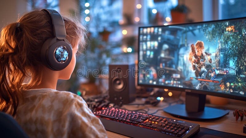 Teenage Girl Playing Fun Addicting Shooting Adventure Simulation Video ...