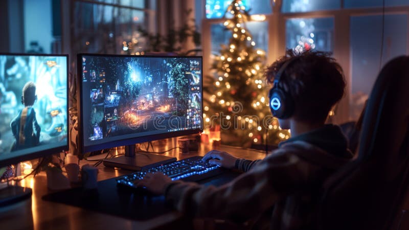 Teen Boy Playing Fun Shooting Adventure Simulation Multiplayer Video ...