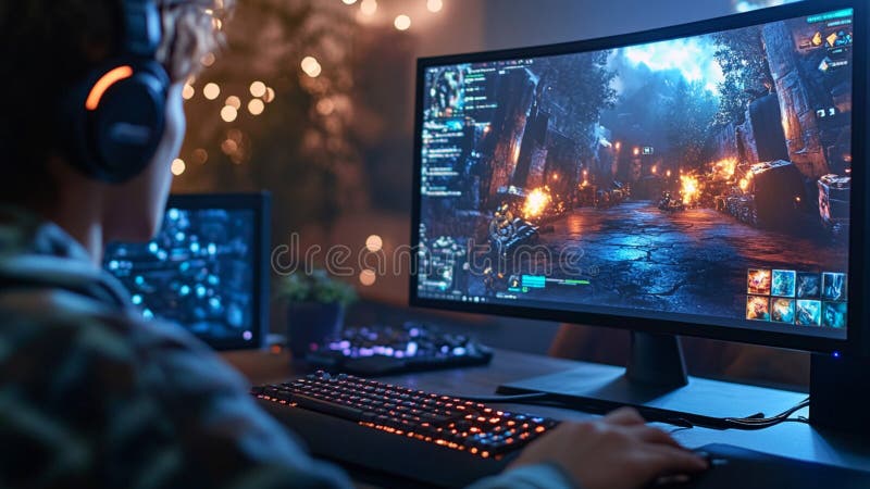 Teen Boy Playing Fun Shooting Adventure Simulation Multiplayer Video ...