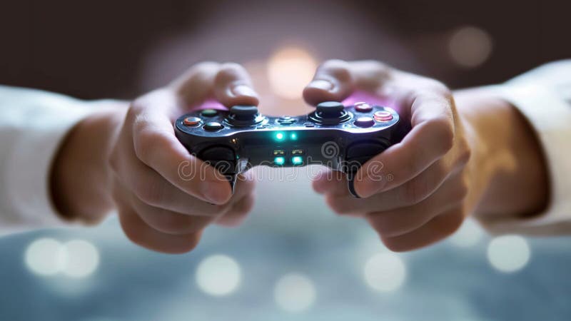 Hands Holding Video Game Joystick Playing Fun Addicting Shooting ...