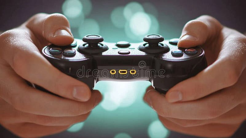 Hands Holding Video Game Joystick Playing Fun Addicting Shooting ...