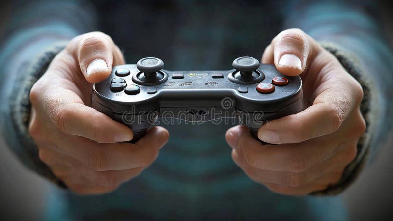 Hands Holding Video Game Joystick Playing Fun Addicting Shooting ...