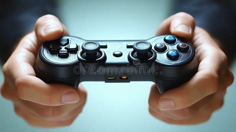 Hands Holding Video Game Joystick Playing Fun Addicting Shooting ...