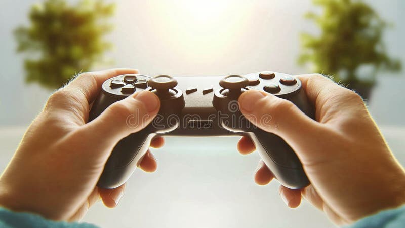 Hands Holding Video Game Joystick Playing Fun Addicting Shooting ...