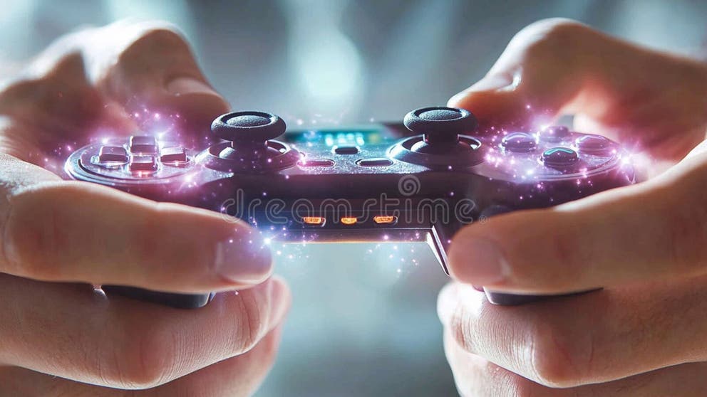 Hands Holding Video Game Joystick Playing Fun Addicting Shooting ...