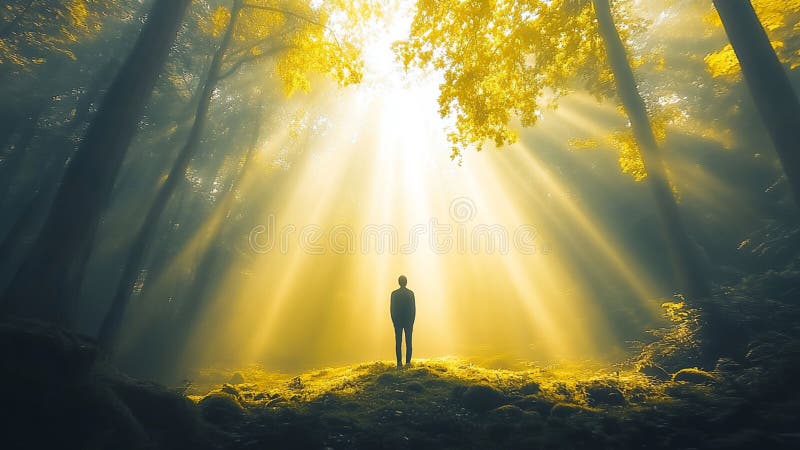Enlightened Man Walking in a Peaceful Park with Grass Green and Quiet ...