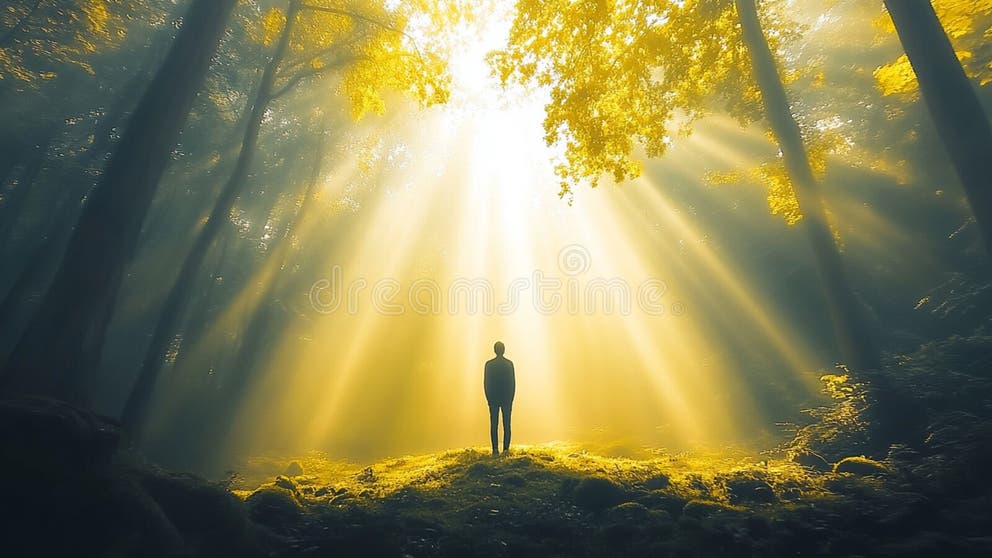 Enlightened Man Walking in a Peaceful Park with Grass Green and Quiet ...