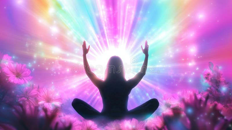 Spiritual Starseed with a Powerful Colorful Aura Glow Doing Yoga ...