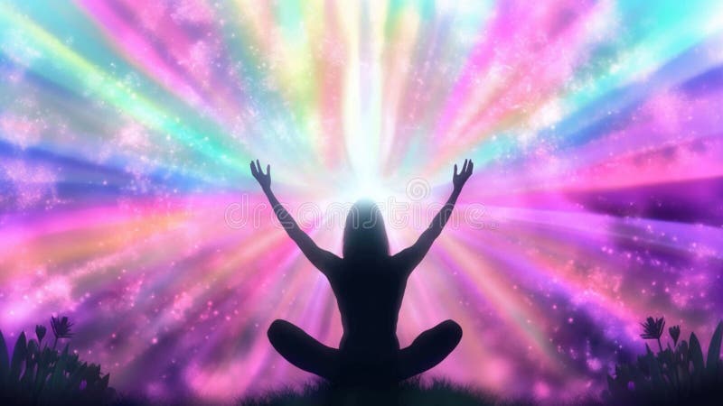 Spiritual Starseed with a Powerful Colorful Aura Glow Doing Yoga ...