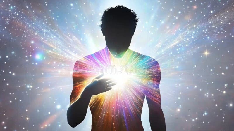 Spiritual Starseed with a Powerful Colorful Aura Glow and Complete Chakra System Going through ...