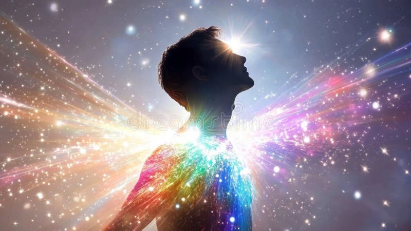 Spiritual Starseed with a Powerful Colorful Aura Glow and Complete Chakra System Going through ...