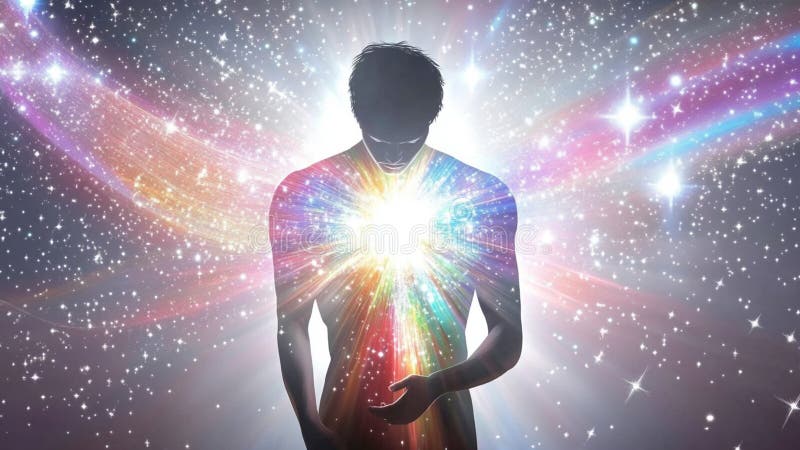 Spiritual Starseed with a Powerful Colorful Aura Glow and Complete Chakra System Going through ...