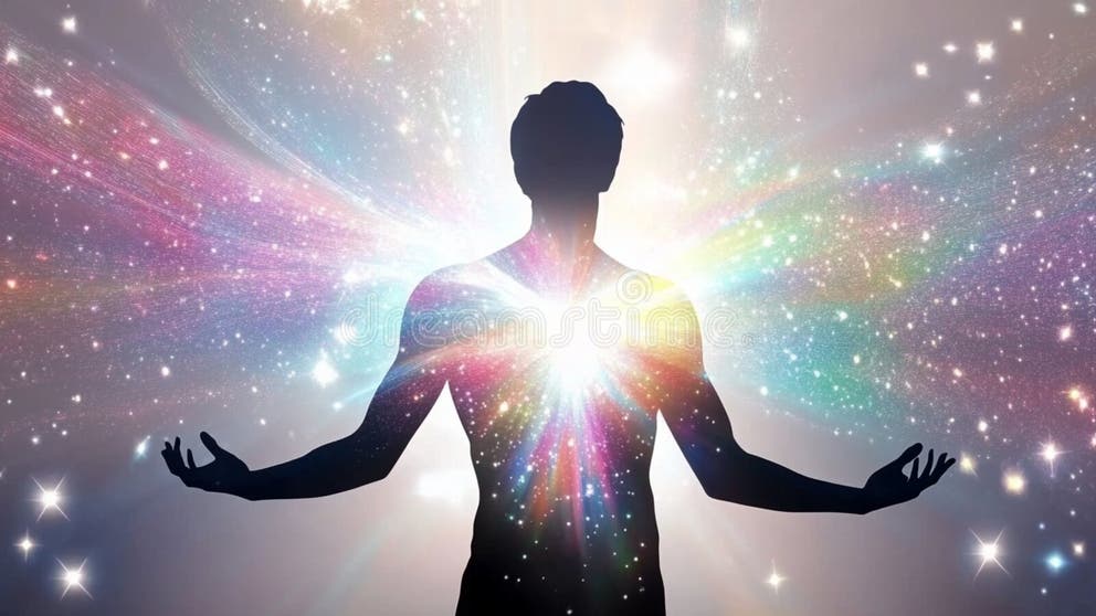 Spiritual Starseed with a Powerful Colorful Aura Glow and Complete Chakra System Going through ...