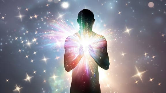 Spiritual Starseed with a Powerful Colorful Aura Glow and Complete Chakra System Going through ...