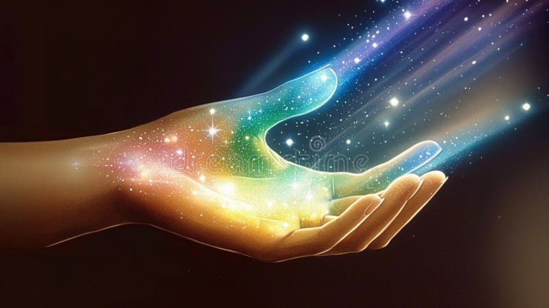 Colorful Rainbow Celestial Godly Divine Hand Palm Covered in Magical ...