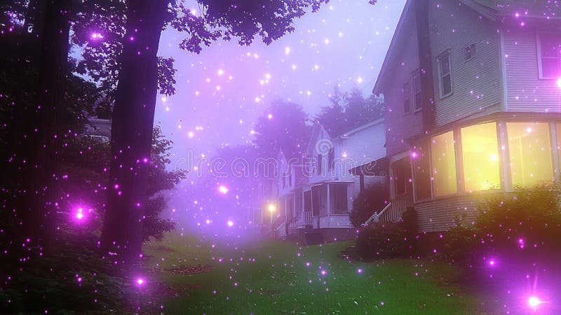 A Neighborhood with Houses in Ethereal Dreamy Realms in Magic Astral Planes with Fog Mist Pixie ...