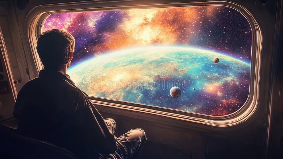 Extracted Future Teen Boy Dreaming of Looking through a Spaceship ...