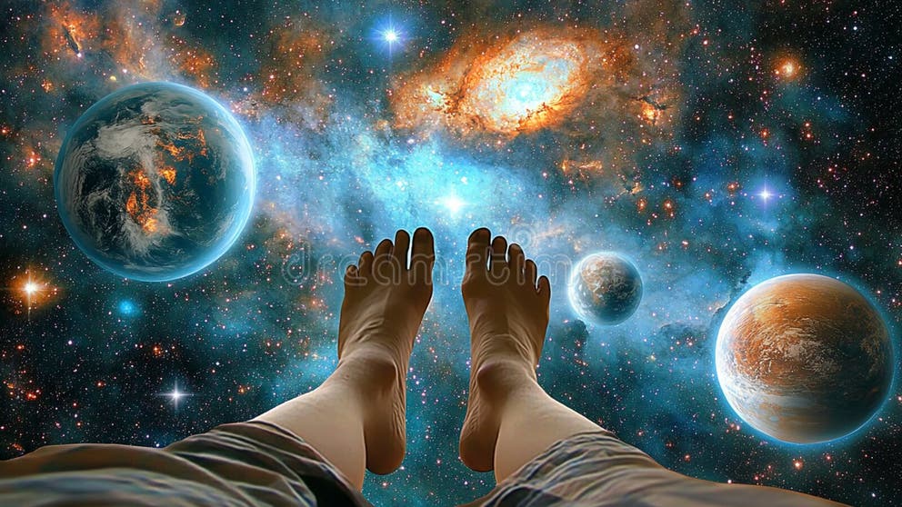 Wanderer Man Soul Floating Flying Astral Traveling in a Cosmic Universe ...