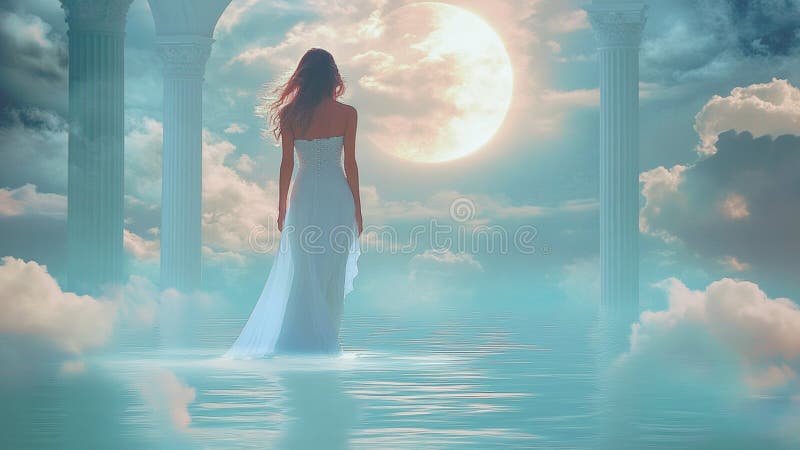 Celestial Mystical Moon Goddess Floating on Top of an Ethereal Lake on ...