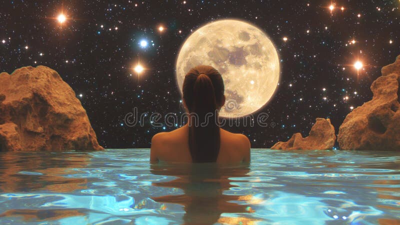 Starseed Woman Dreaming of Swimming in Cosmic Water Pools in Black Deep ...