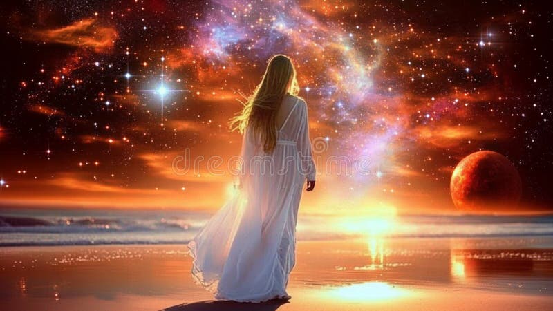 Sorceress Goddess Prophet Woman in an Astral Angelic Realm with a Red ...