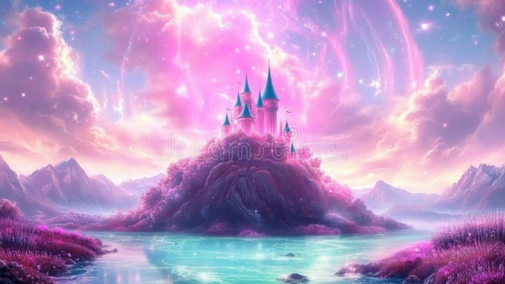 A Pink Castle Tower Fortress with a Blue Roof on Top of a Magical Tiny ...