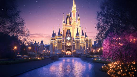 Snow Queen Castle Tower Fortress Decorated with Christmas Lights in a ...